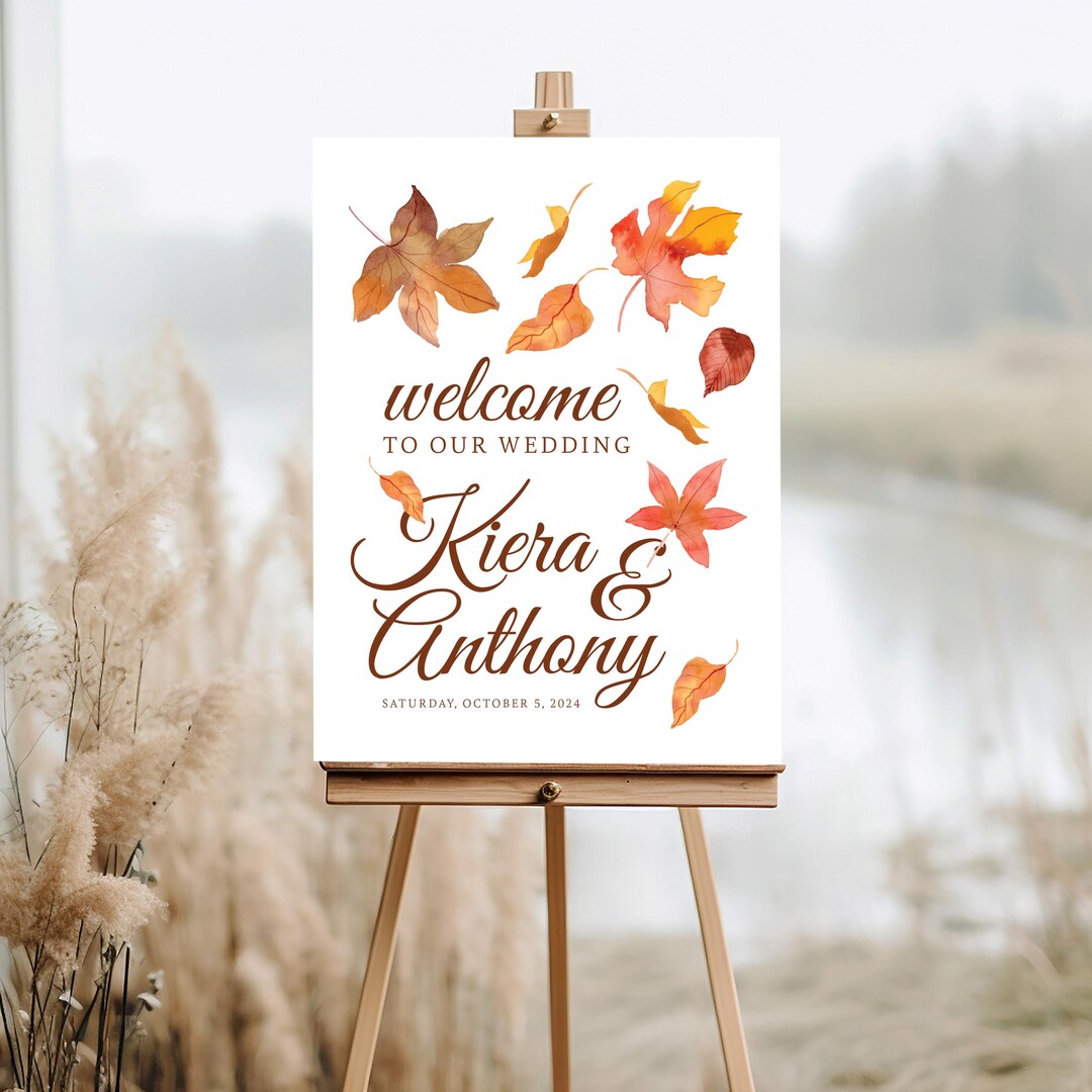 Fall Wedding Welcome Signage, Elegant Seasonal Wedding Signs, Nuptial ...