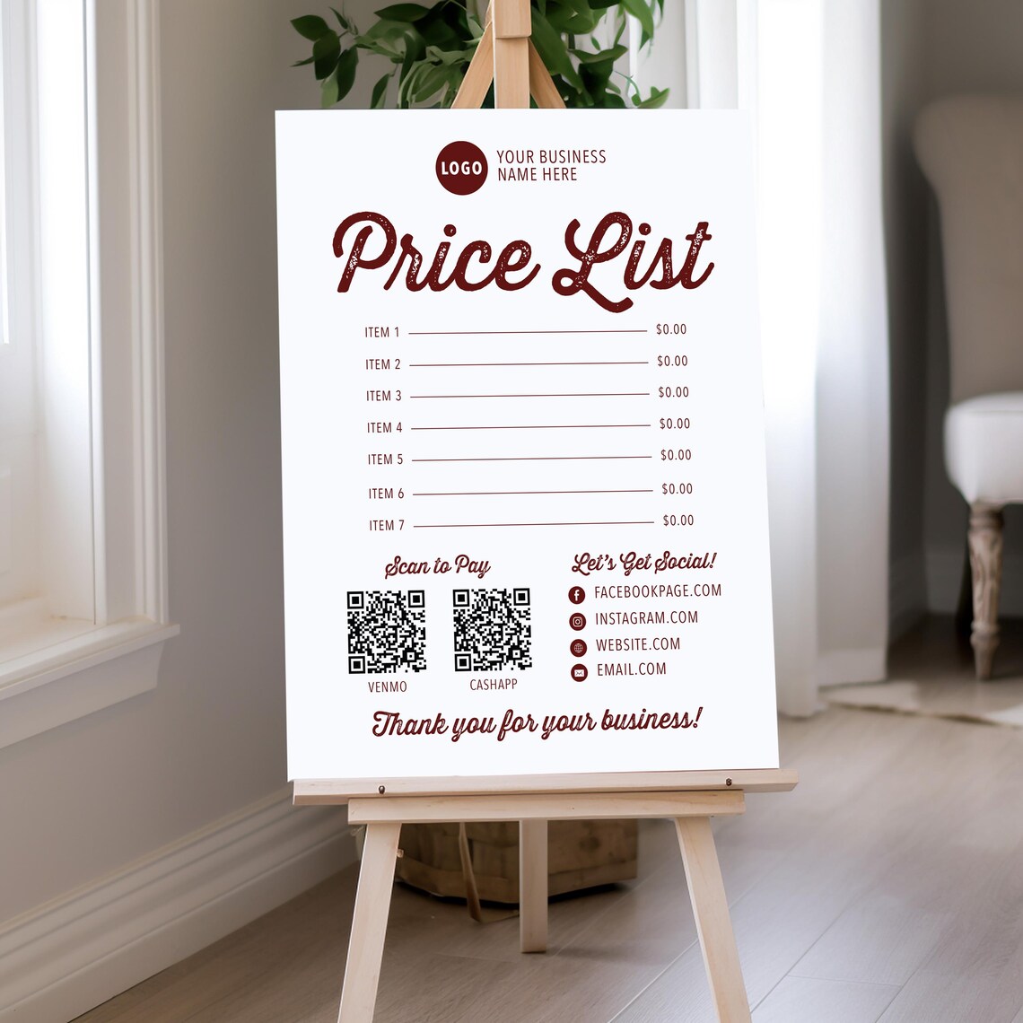 Fall Festival Price List & Scan to Pay Sign, Vendor Pricing Signs ...
