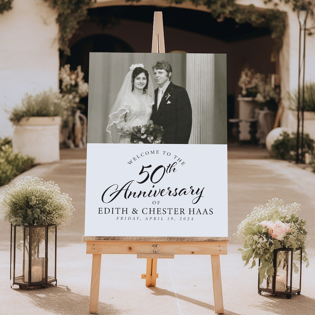 50th Wedding Anniversary Custom Welcome Signage With Large Photo ...