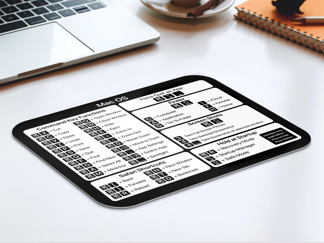 Macos Commands Sleek, Black Mouse Pad - Shortcuts for Apple Keyboard ...