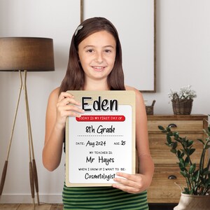 Reusable First Day of School Sign With Custom Name, Photo Prop Sign ...