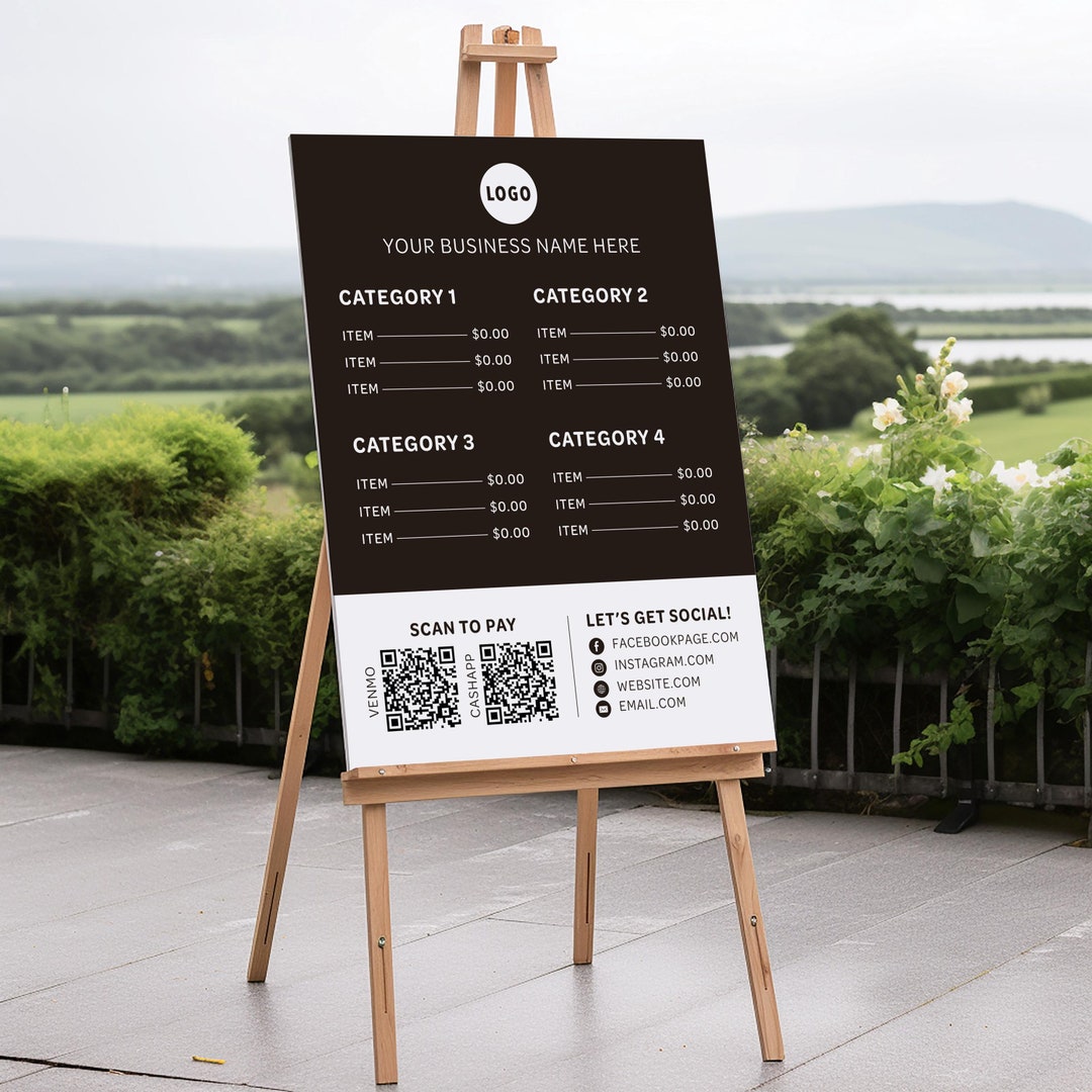 Vendor Price List & Scan to Pay Sign, Vendor Pricing Signs, Local ...