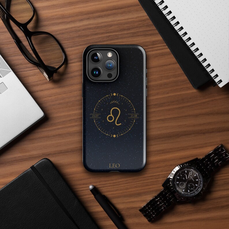 Leo Zodiac Gold Emblem Phone Case Celestial Lion Design on Dark Space ...