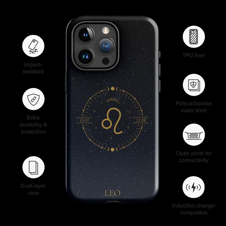 Leo Zodiac Gold Emblem Phone Case Celestial Lion Design on Dark Space ...