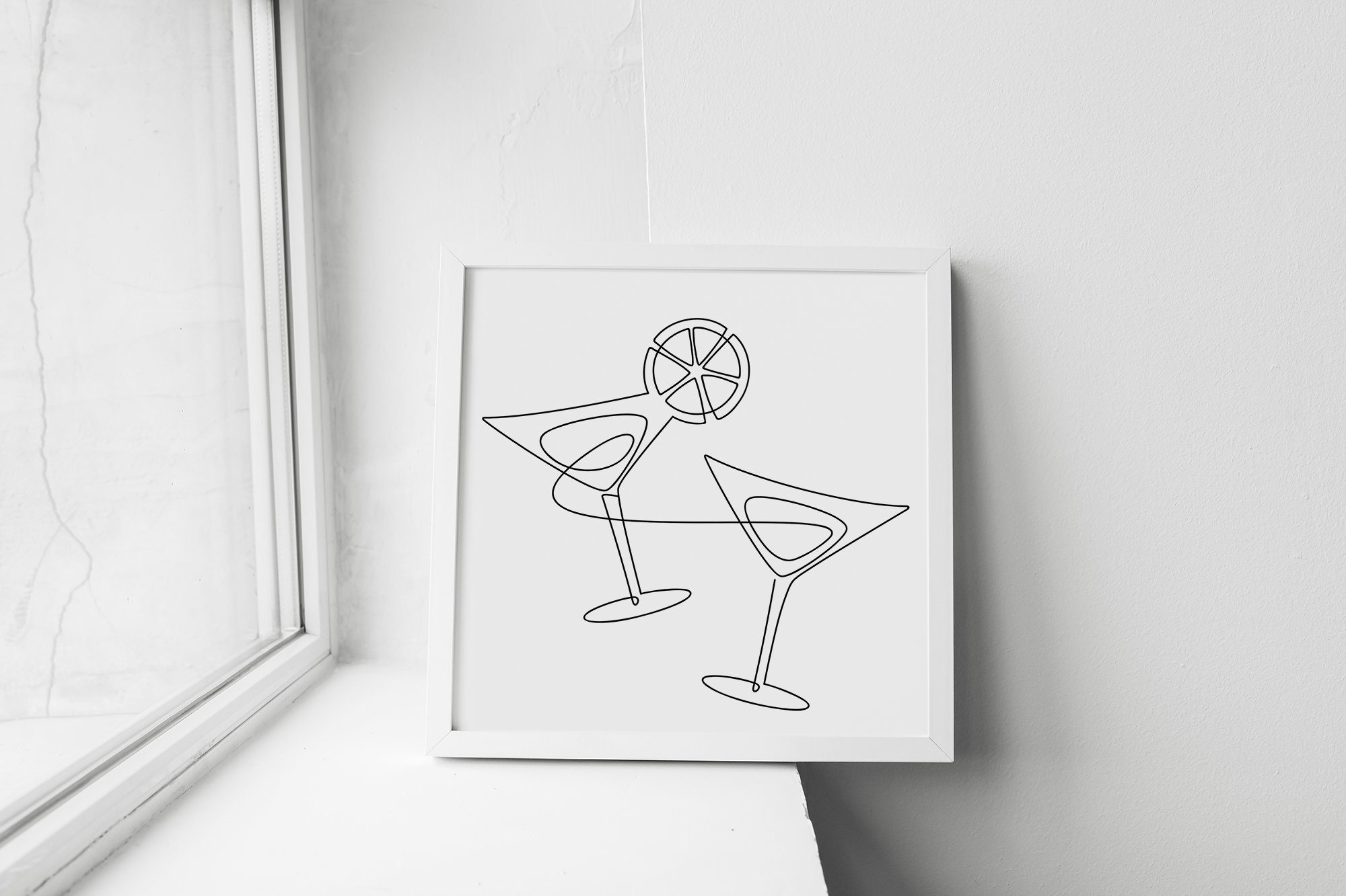 Cocktail Glass Line Art Printable Wall Art Martini SVG Print Wine Lover ...