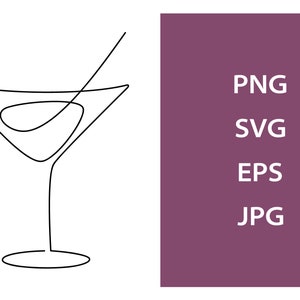 Martini Glass Line Art Printable Wall Art Cocktail SVG Print Wine Lover ...