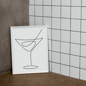 Martini Glass Line Art Printable Wall Art Cocktail SVG Print Wine Lover ...