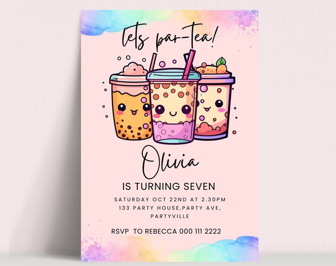 Boba Tea Birthday Invitation Template, Birthday Par-tea, Boba Tea Party ...