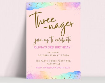 Threenager Birthday Party Invitation, Three-nager Party Theme, 3rd ...