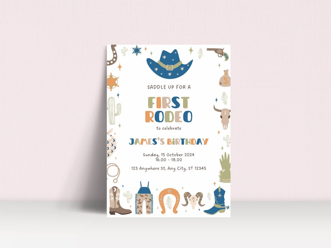 My First Rodeo Invitation Boy, Rodeo Birthday Party , Western Birthday ...