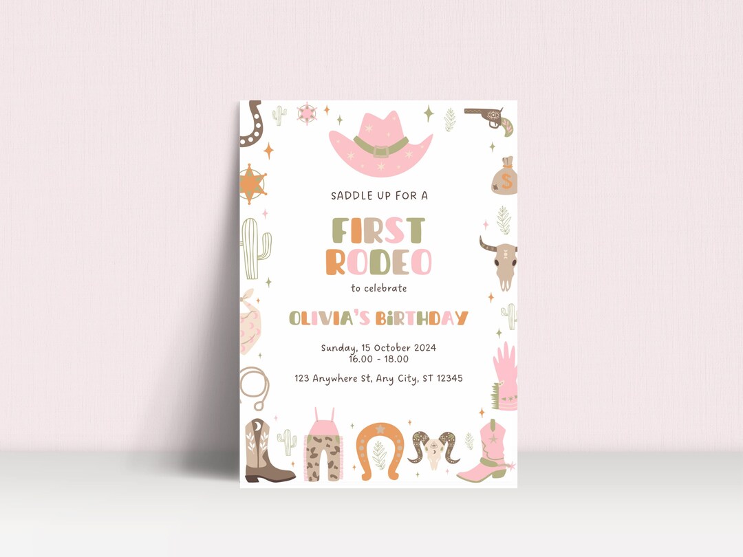 My First Rodeo Birthday Invitation for a Girl, Girl 1st Rodeo Birthday ...
