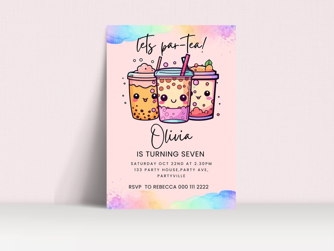 Boba Tea Party Invitation , Bubble Tea, Boba Party Birthday Invitation ...