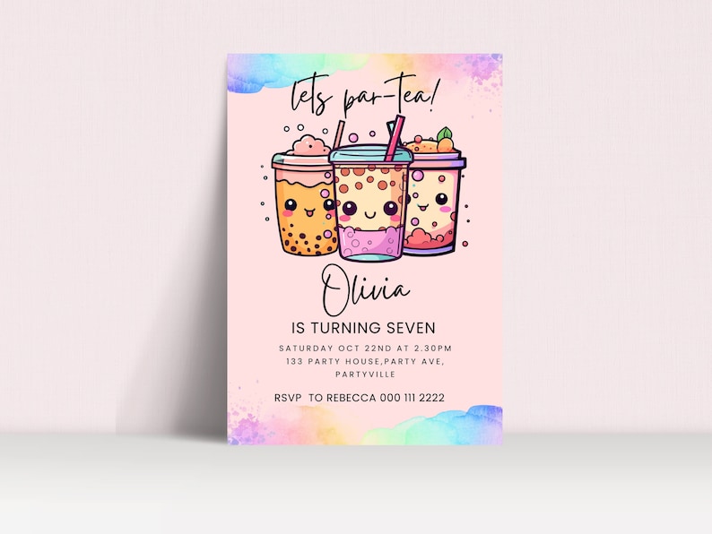 Boba Tea Party Invitation , Bubble Tea, Boba Party Birthday Invitation ...