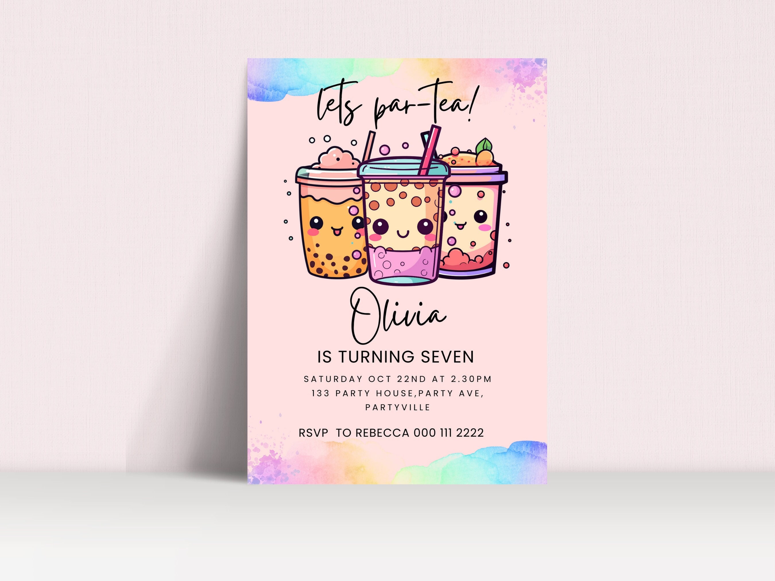 Boba Tea Party Invitation , Bubble Tea, Boba Party Birthday Invitation ...
