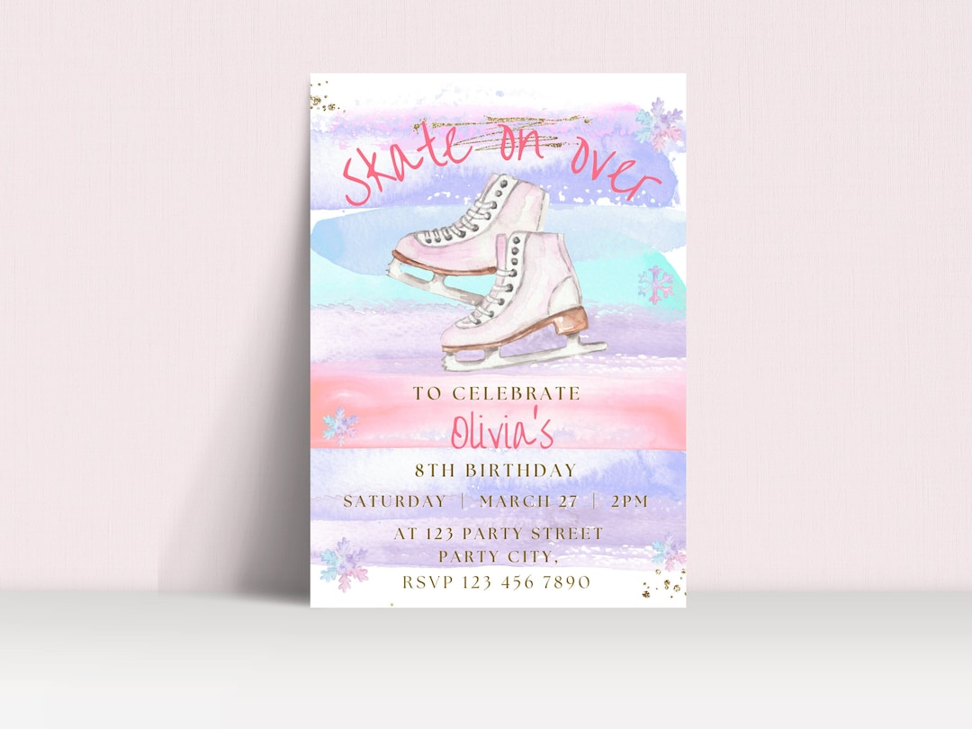 Birthday Invitation for Girls Ice Skating, Ice Skating Party, Instant ...