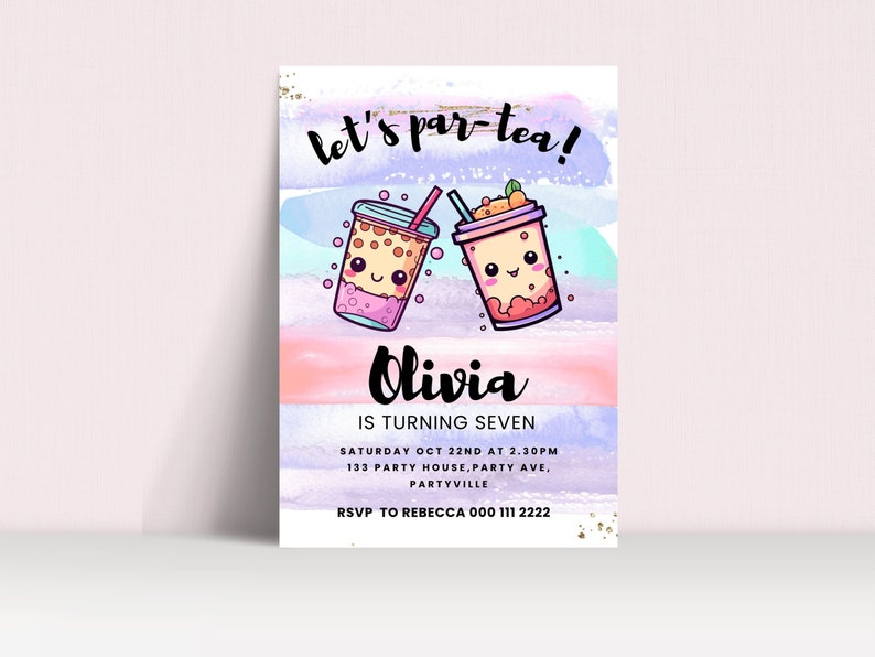 Boba Tea Party Invitation , Bubble Tea, Boba Party Birthday Invitation ...