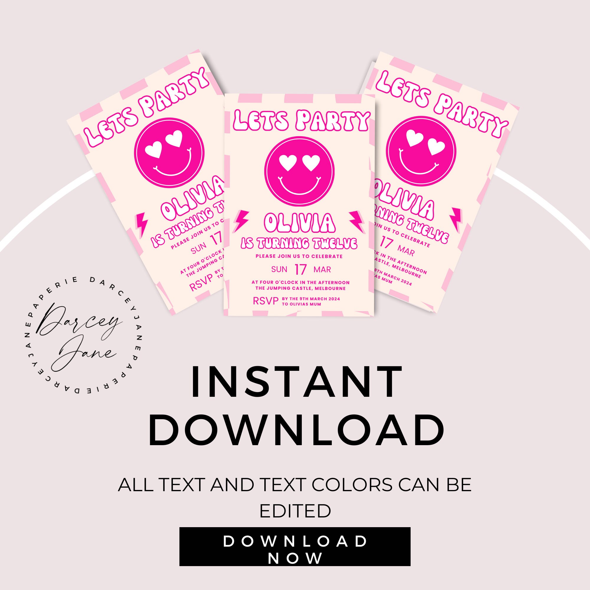 Preppy Girl Bday Invitations, Hot Pink Party Bday Printable Invite ...