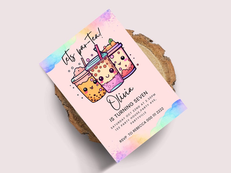 Boba Tea Party Invitation , Bubble Tea, Boba Party Birthday Invitation ...