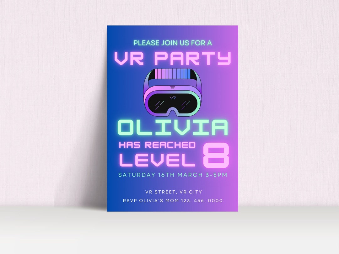 VR Birthday Invitation, Virtual Reality Games Invite , Girls Gaming ...