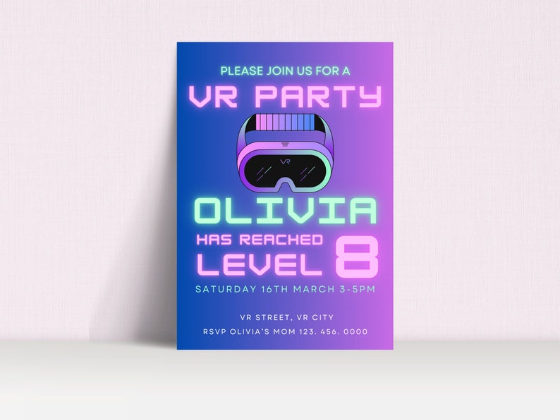 VR Birthday Invitation, Virtual Reality Games Invite , Girls Gaming ...