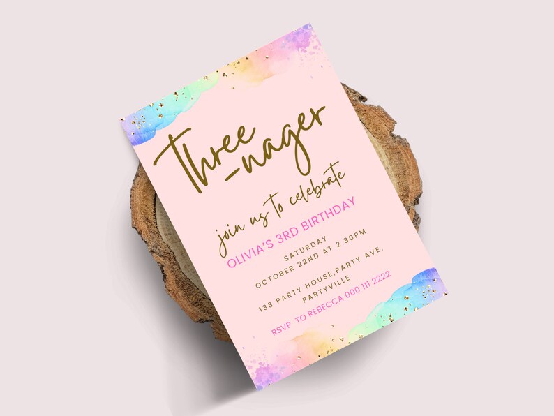 Third Birthday Party Threenager, 3rd Bday Invite , Instant Download ...