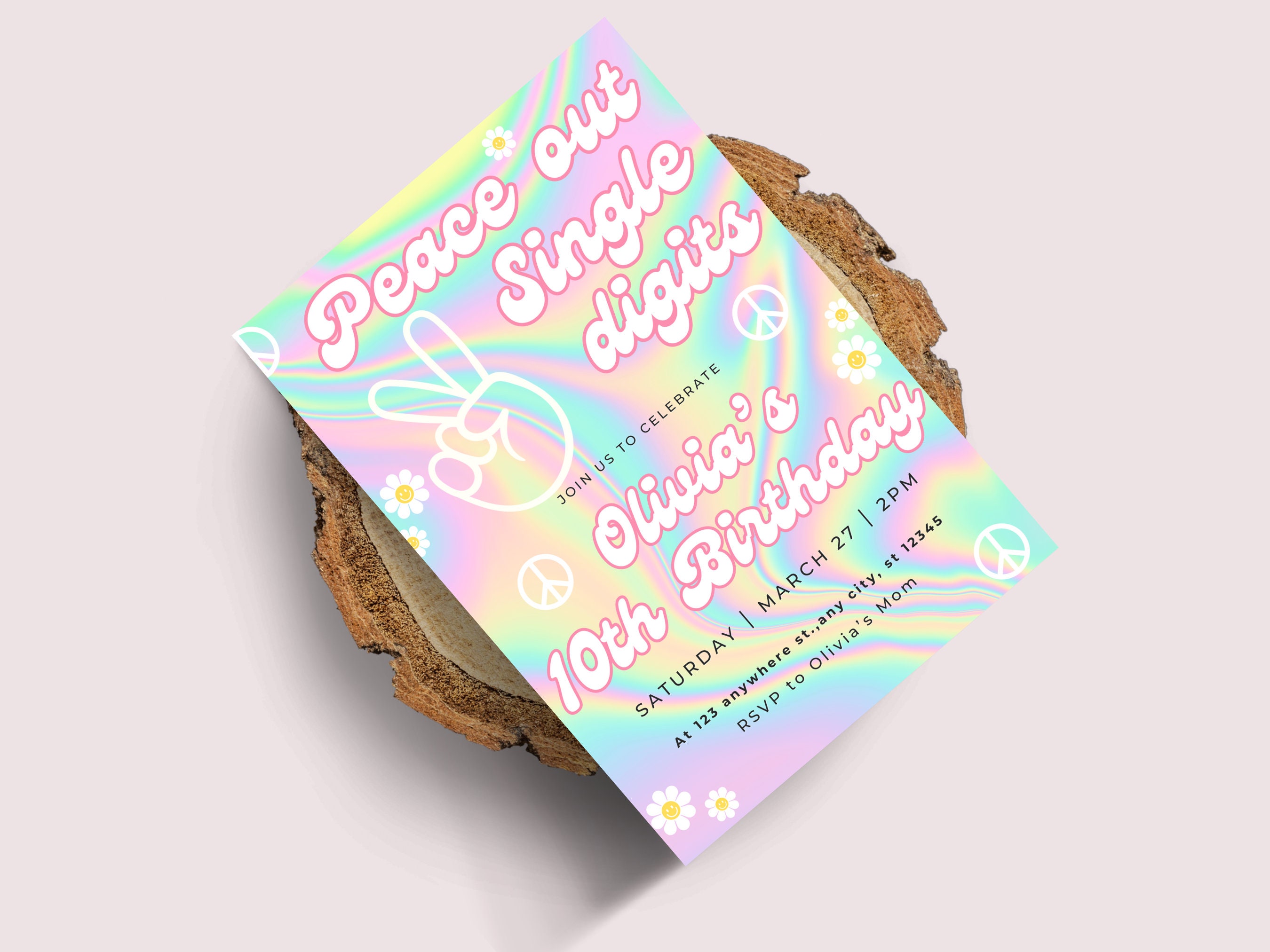 Peace Out Single Digits Party Invite, Tie Dye Birthday Invitation ...