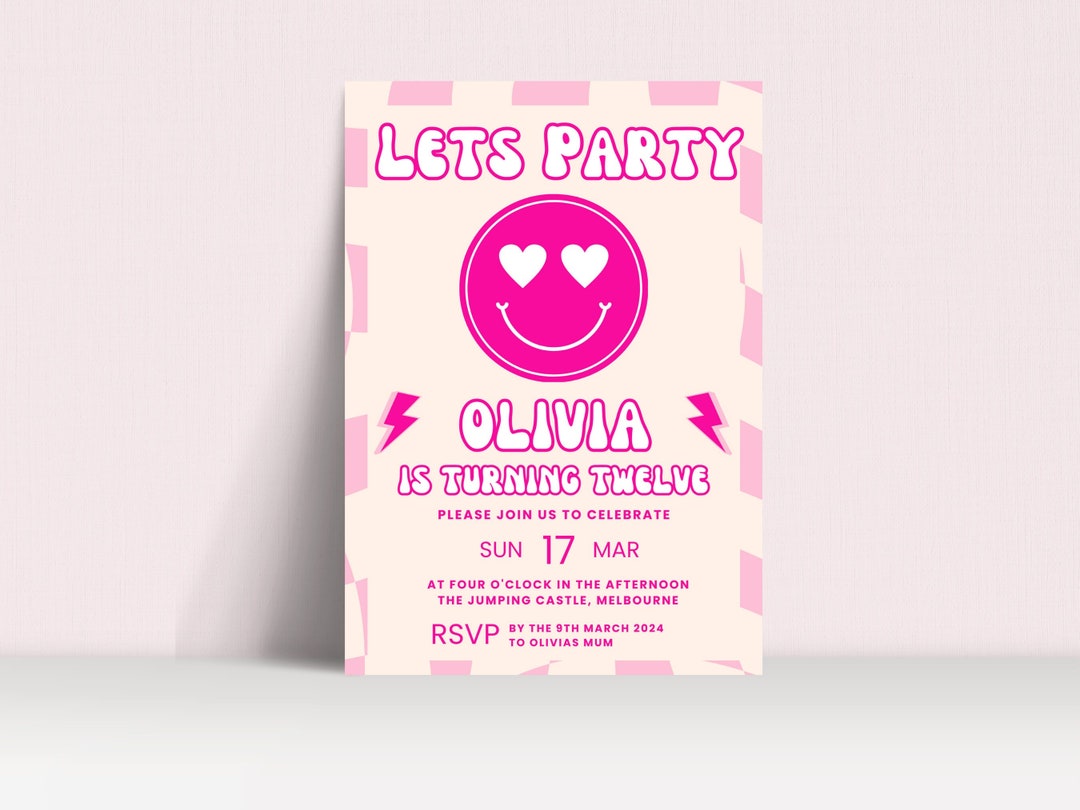 Preppy Girl Bday Invitations, Hot Pink Party Bday Printable Invite ...