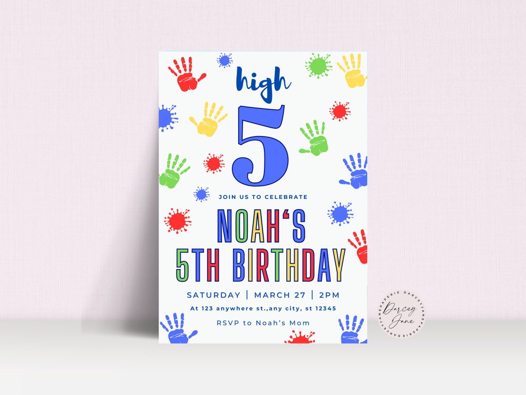 Hi Five Birthday Invite, Instant Download , Five Theme , High Five ...