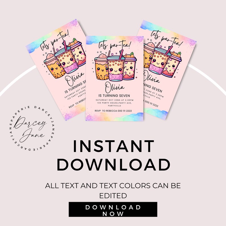 Boba Tea Party Invitation , Bubble Tea, Boba Party Birthday Invitation ...