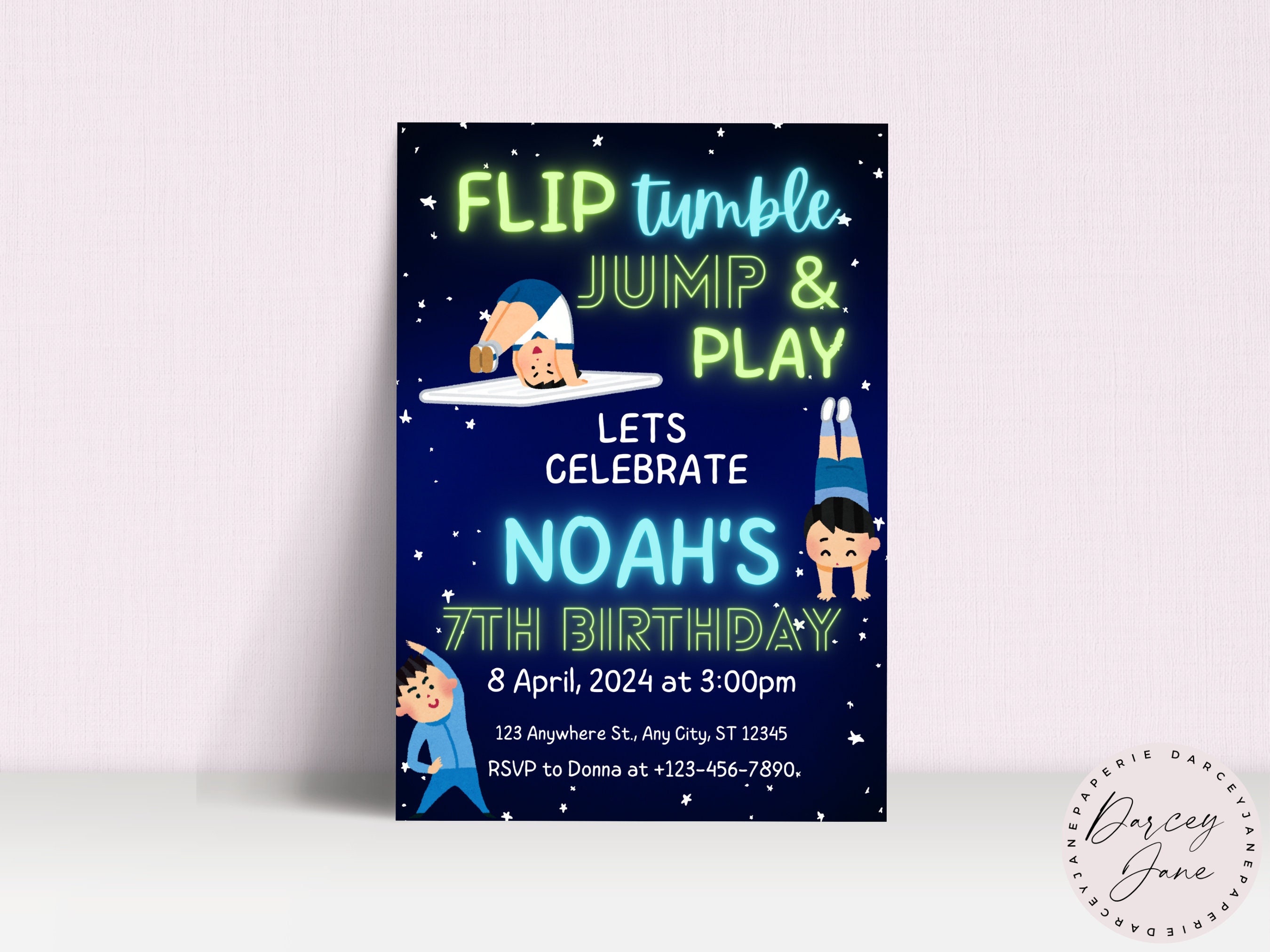 Gymnastics Birthday Invitation Boy , Boy Gymnastics Invitation ...