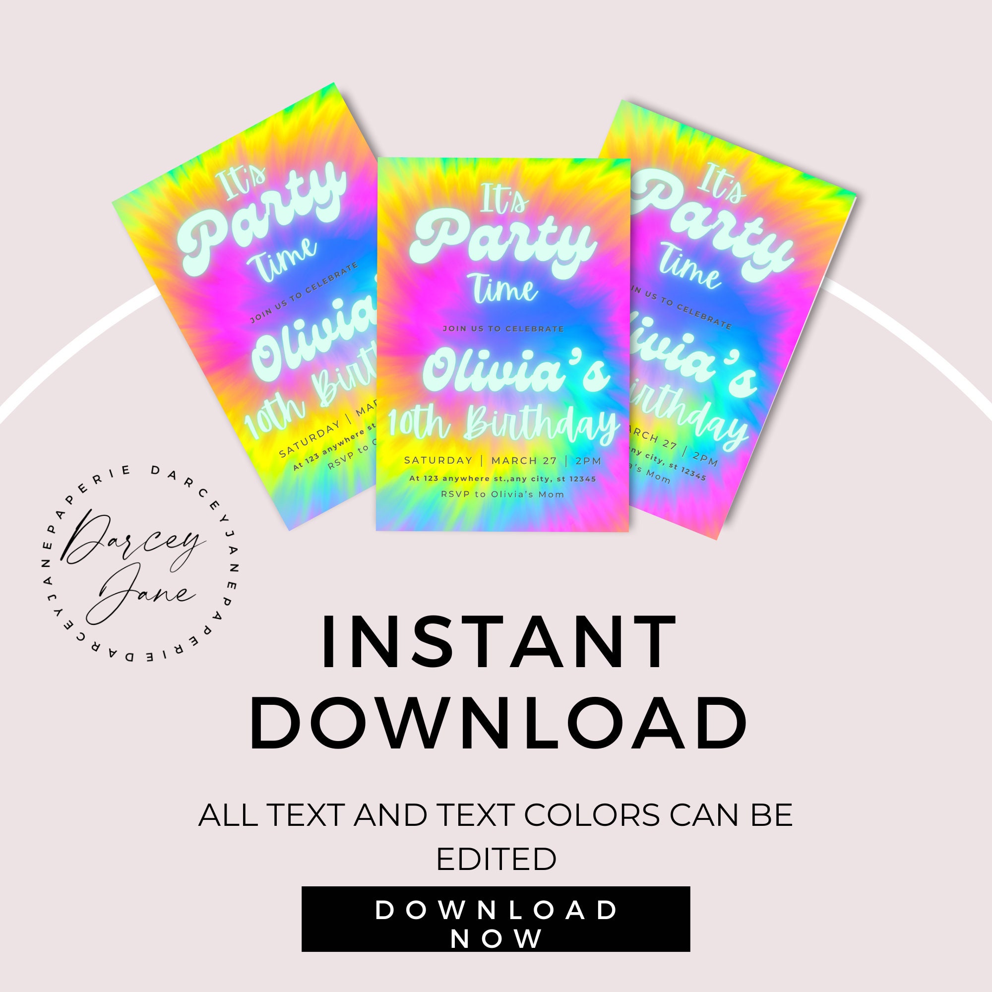 Tie Dye Party Invite, Birthday Invitation , Tie Dye Party Invitation ...