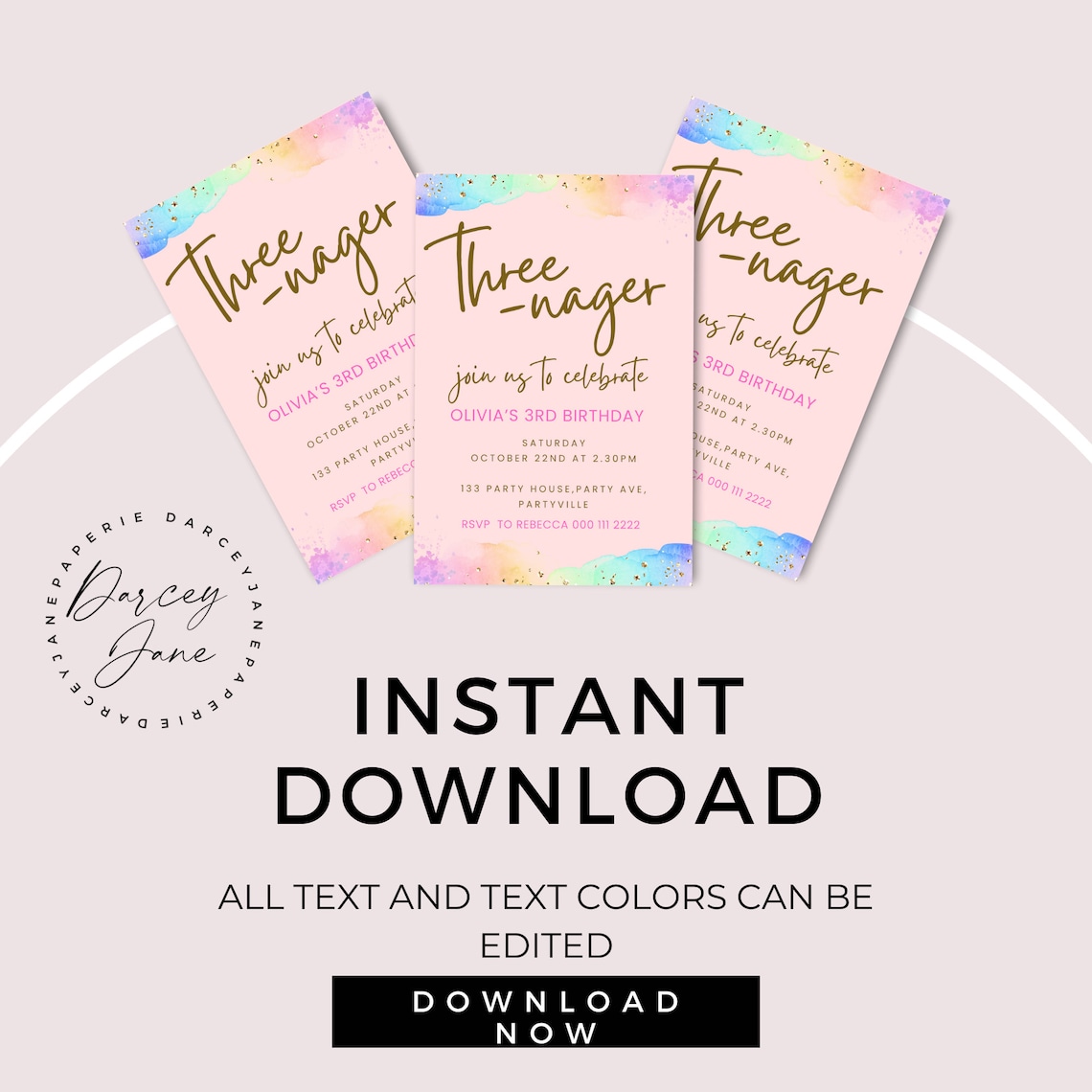 Third Birthday Party Threenager, 3rd Bday Invite , Instant Download ...