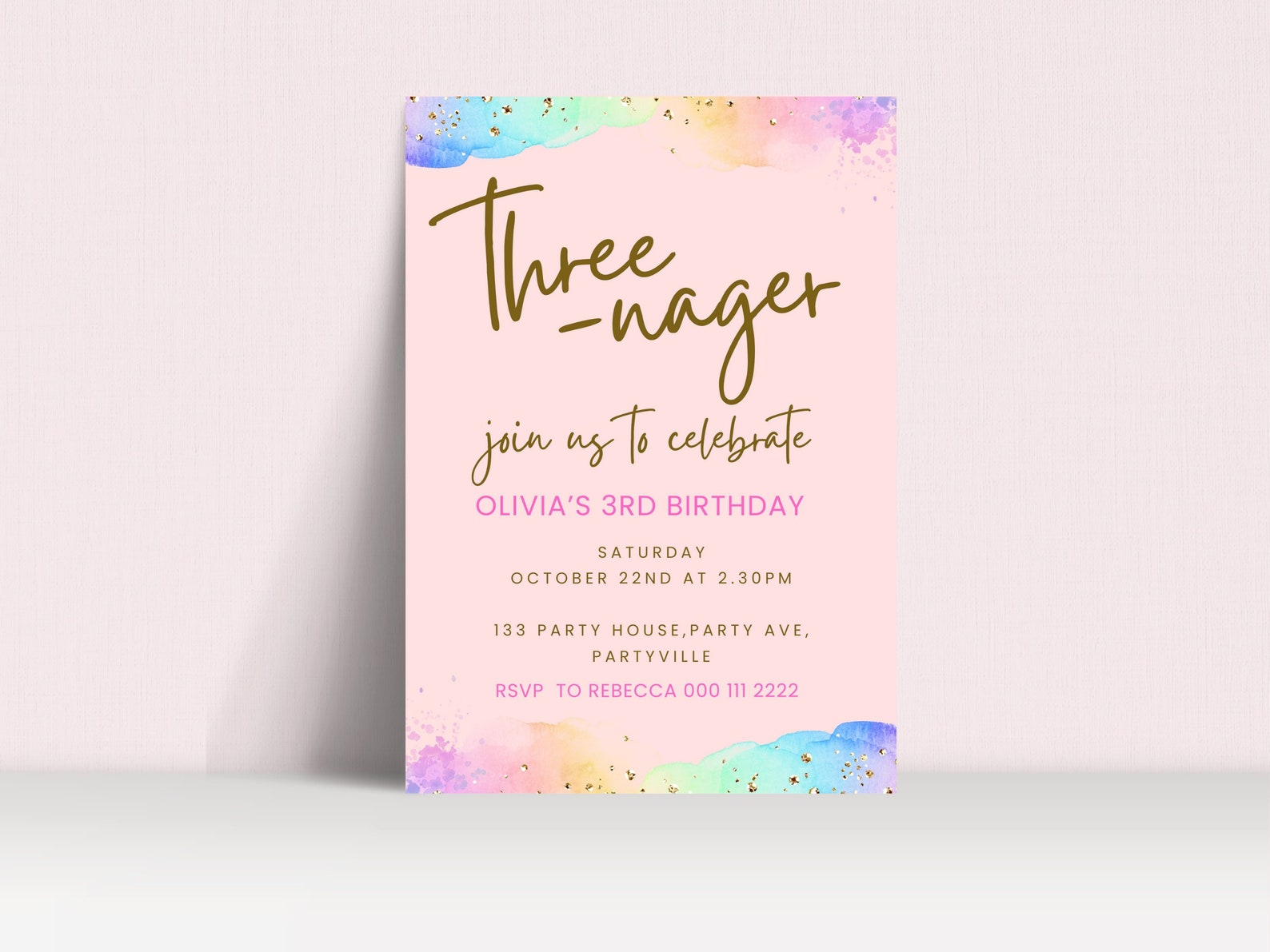 Third Birthday Party Threenager, 3rd Bday Invite , Instant Download ...