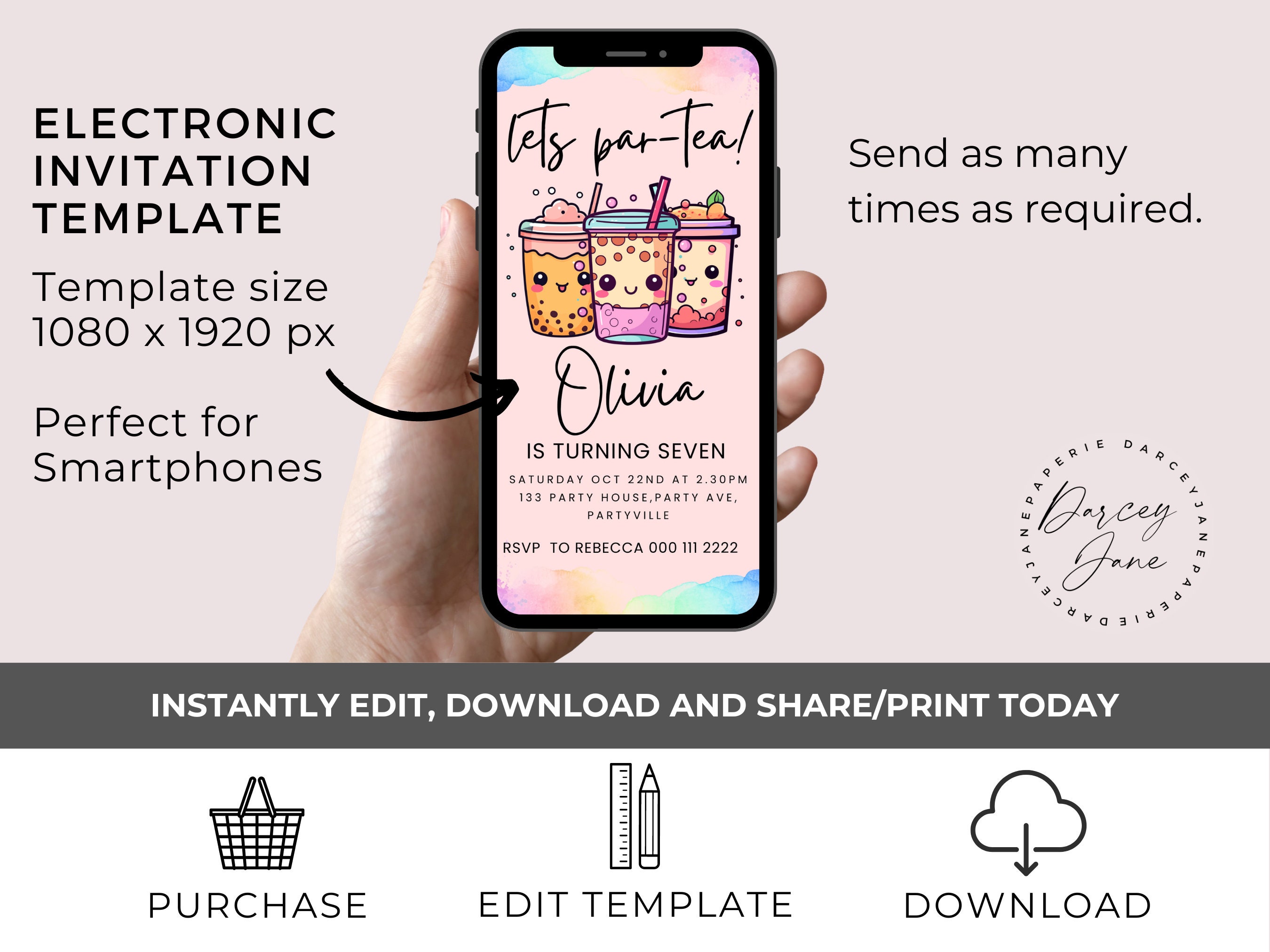 Boba Tea Party Invitation, Evite, Bubble Tea, Boba Party Birthday ...