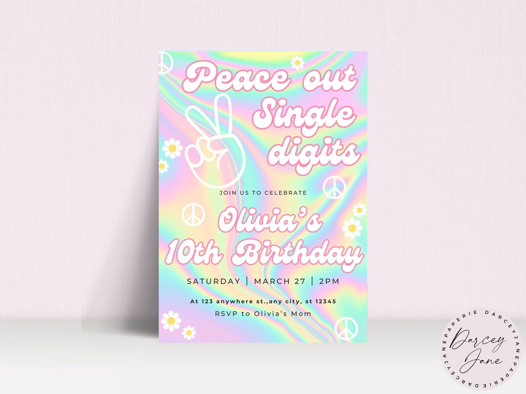 Peace Out Single Digits Party Invite, Tie Dye Birthday Invitation ...