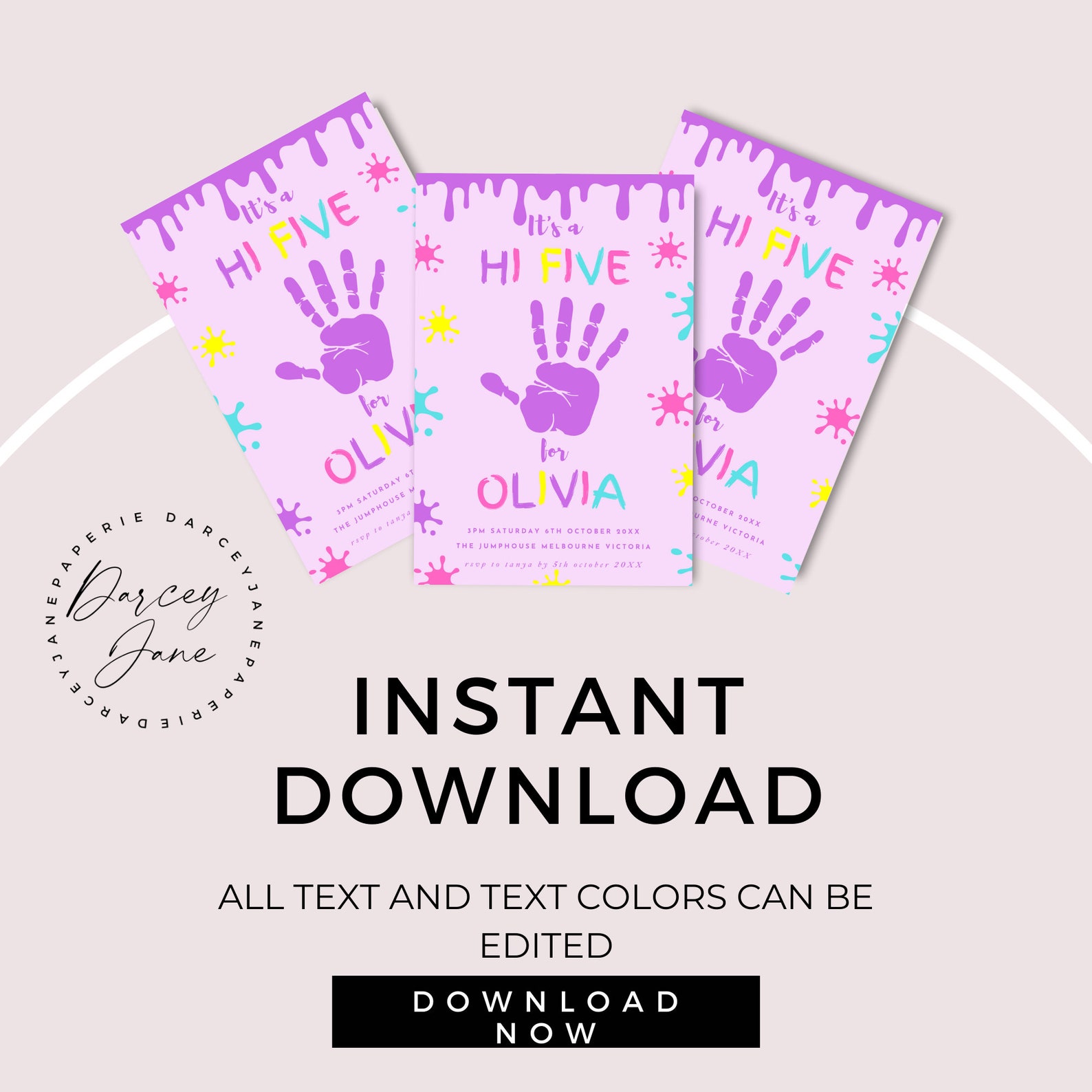 Hi Five Birthday Invite, High Five Invitation , Instant Download , High ...