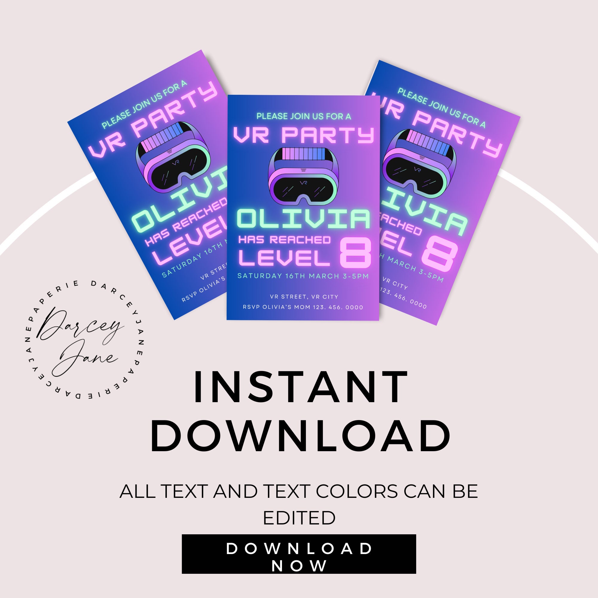 VR Birthday Invitation, Virtual Reality Games Invite , Girls Gaming ...