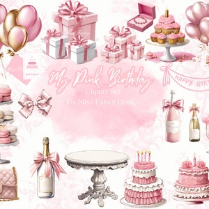 Birthday Clipart Set|pink Girly Birthday Celebration|birthday Cake ...