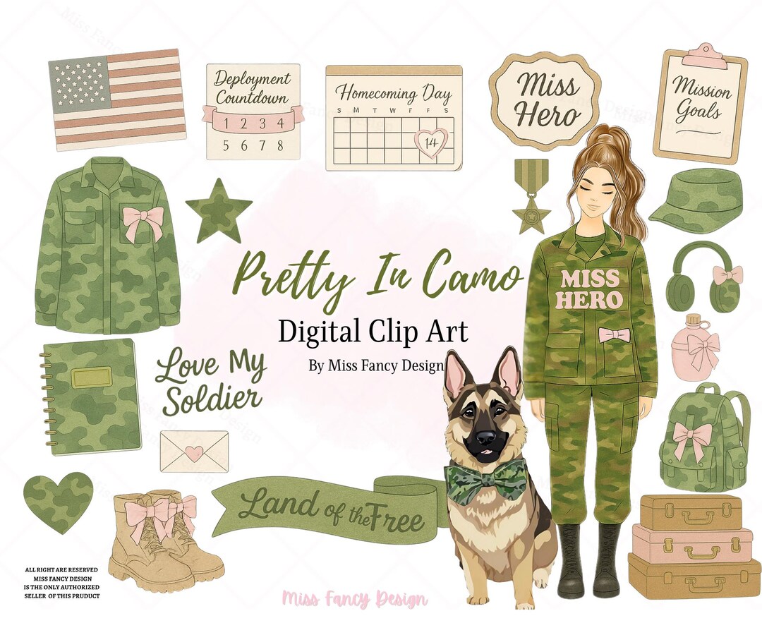 Pink Camo Clipart Bundle: Girly Military Designs (24 Pngs) - Etsy