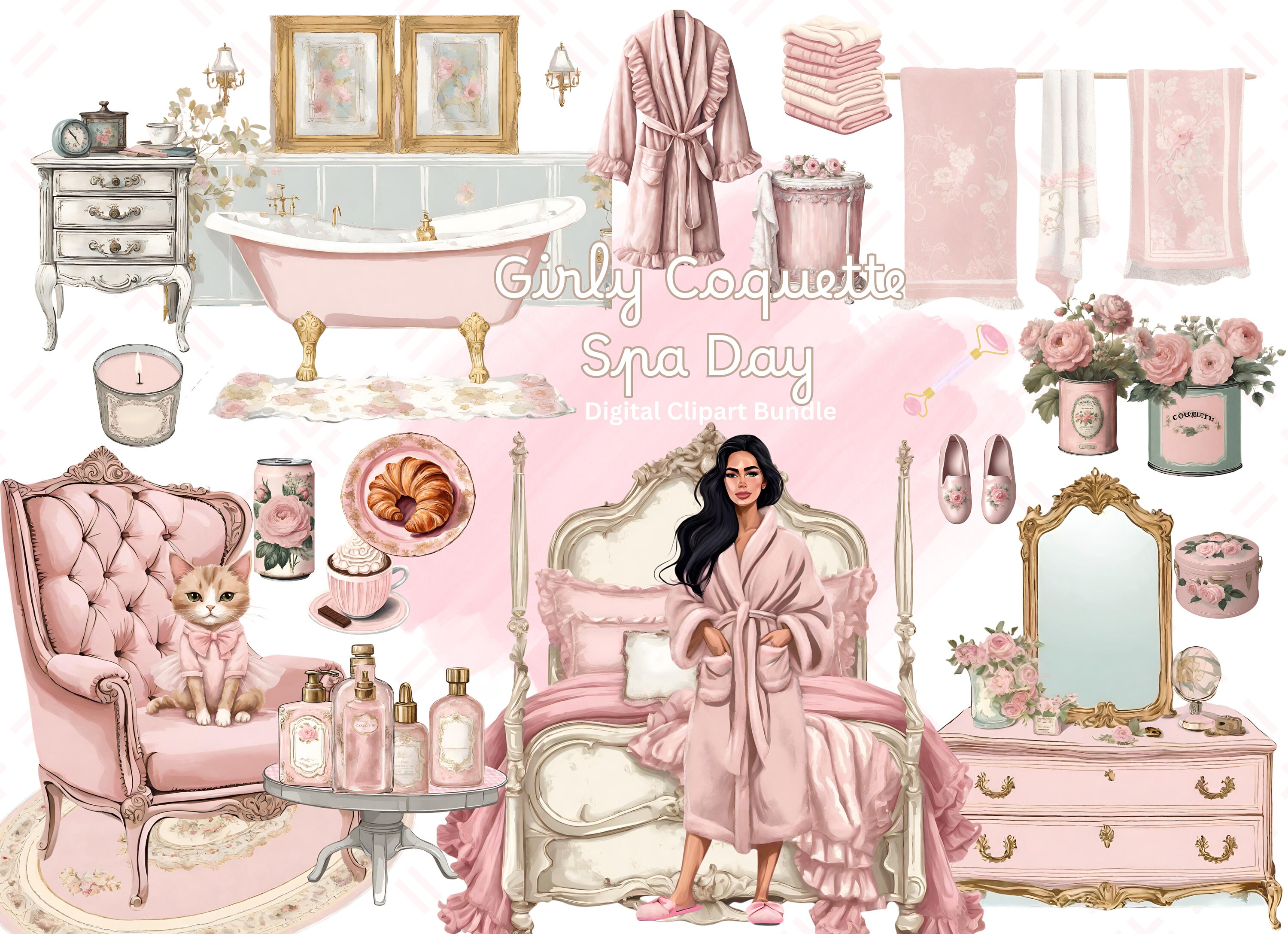 Girly Coquette Spa Day at Home|shabby Chic,soft Life Clipart Bundle|30 ...