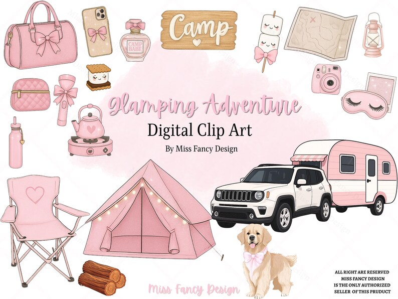 Pink Glamping Clipart Bundle: Girly Camping PNG Graphics - Etsy