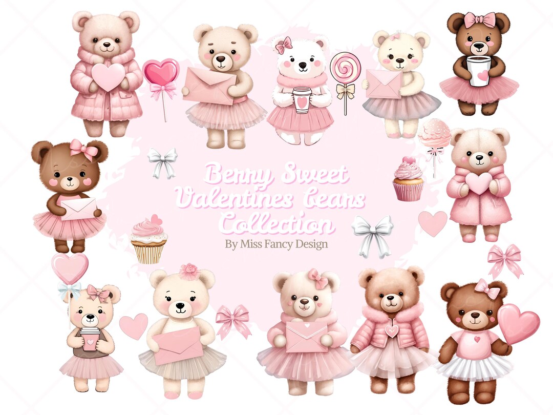Valentine's Bear Clipart: Sweet Teddy Bear Illustrations (21 PNG) - Etsy