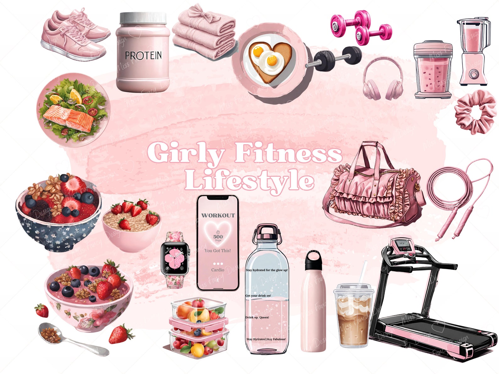 Girly Pink Fitness Clipart Bundle|30 Coquette Fitness Clipart Png ...
