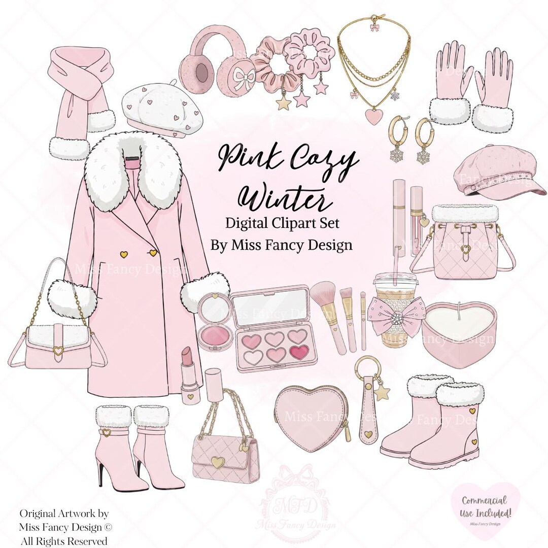 Pink Winter Clipart Set | Coquette Fashion Accessories (commercial Use ...