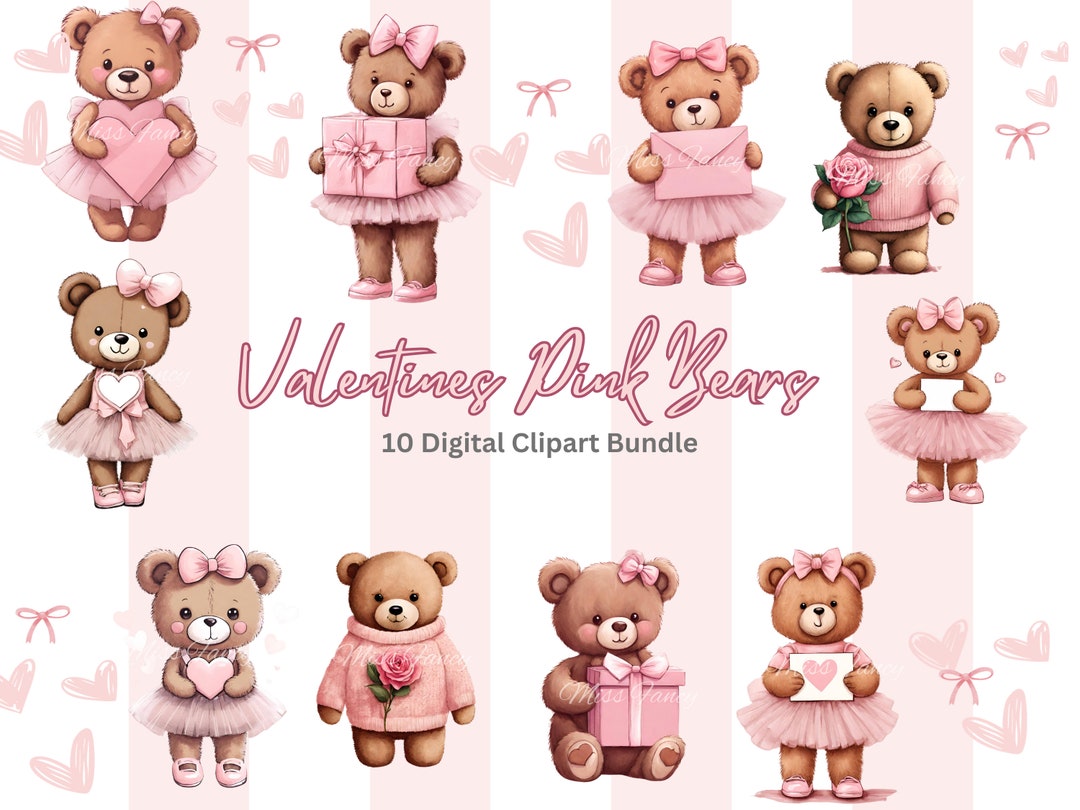 Valentines Pink Bears Digital Clipart Bundle| Girly, Planner ...