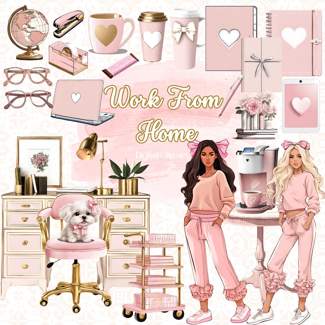Chic Work From Home Clipart|30 Girly,stationery,lifestyle Home Office ...
