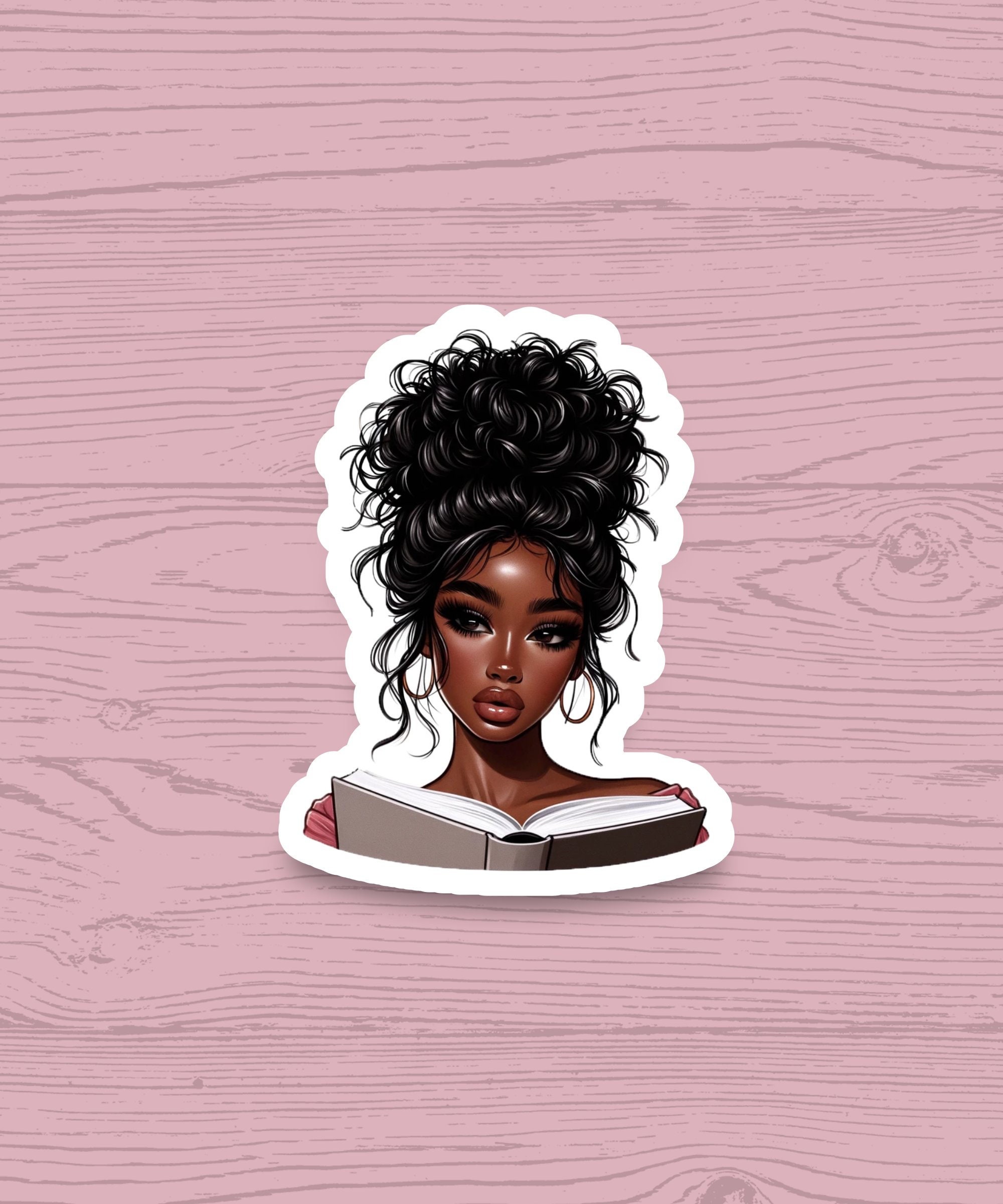 Black Girl Messy Bun Reading a Book Sticker - Etsy