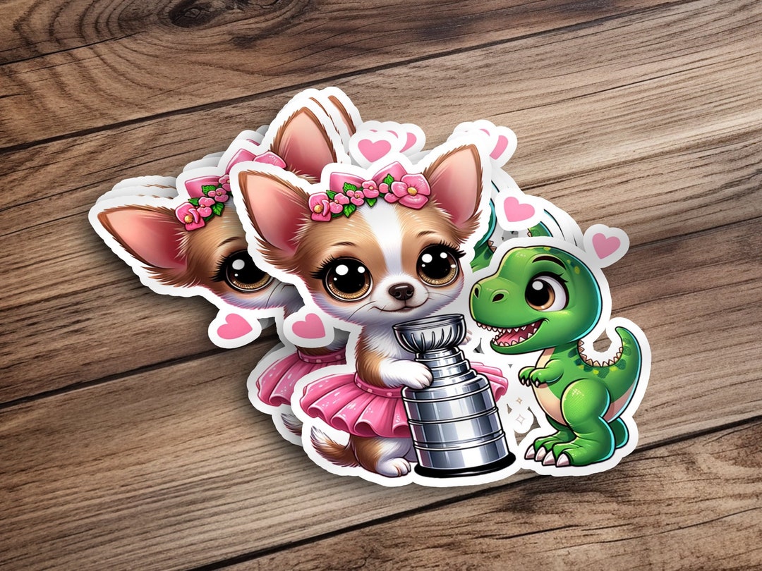 Girly Chihuahua and Green T-rex Dinosaur Holding the Stanley Cup ...
