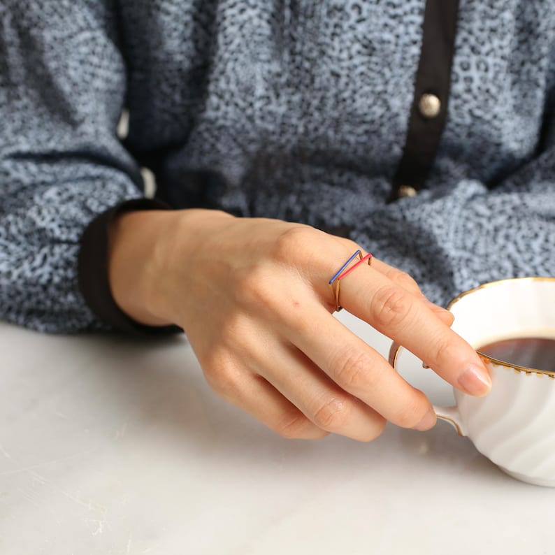 Handmade Enamel Square Ring | Brass Geometric Stacking Ring, Minimalist ...