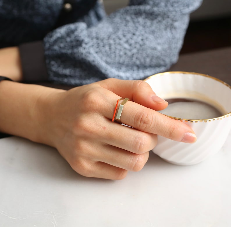 Handmade Enamel Square Ring | Brass Geometric Stacking Ring, Minimalist ...